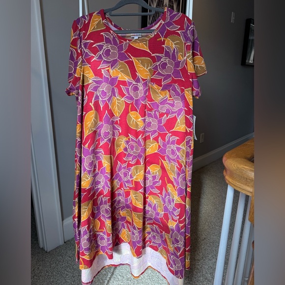 LuLaRoe | Dresses | Xl Carly Lularoe Red Purple Gold Floral With Front ...